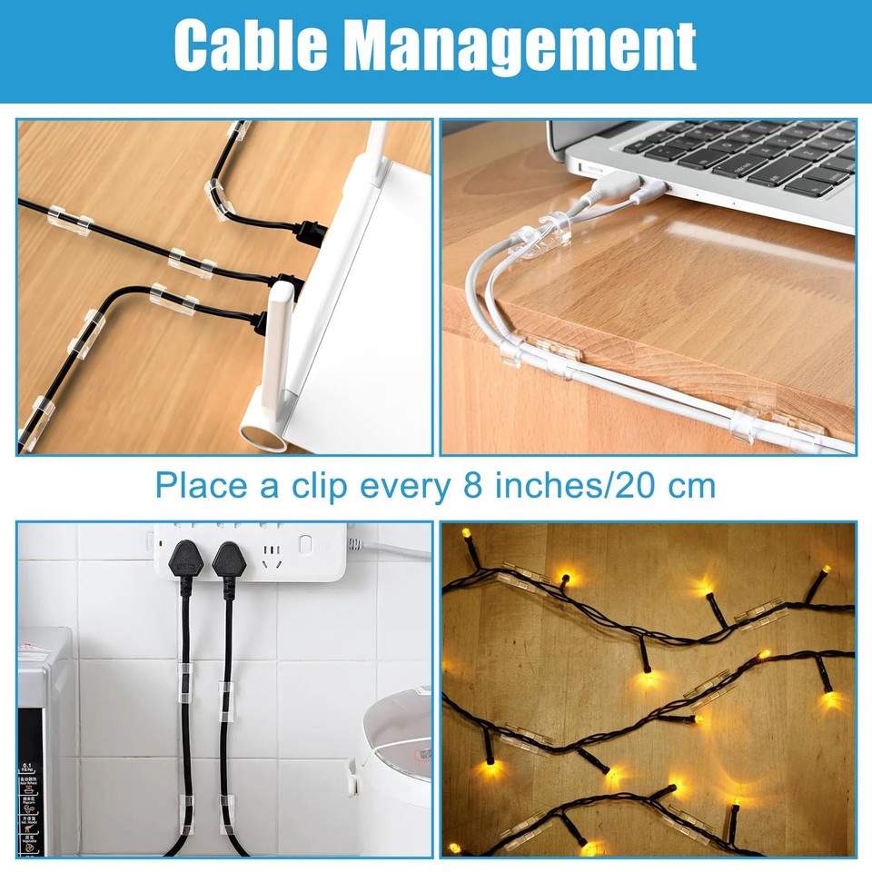 40 Pcs Adhesive Cable Clips Wire Holders for Wall Under Desk Car PC ...