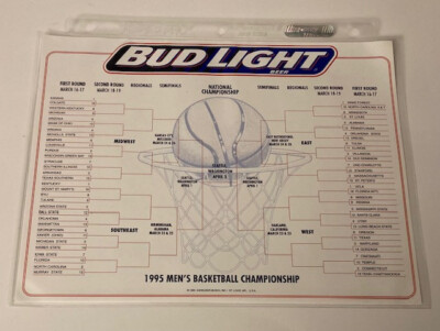 NCAA 1995 Mens Basketball Championship Bracket Chart Bud Light Beer 8 ...
