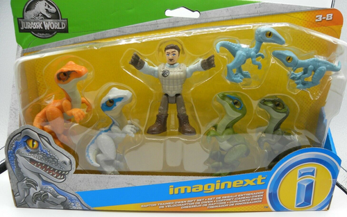 Jurassic World Raptor Trainer Owen 7pc Dinosaur Set Imaginext Blue ...