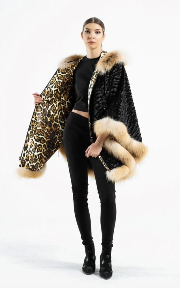 BrandNew Women's Reversible Leopard Lamb Skin Leather Poncho - Cape ...