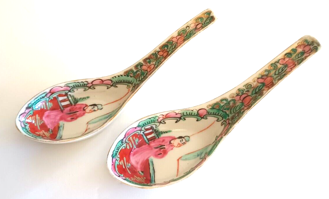 Vintage Set of 2 Rose Mandarin Porcelain Soup Spoon Hong Kong | eBay
