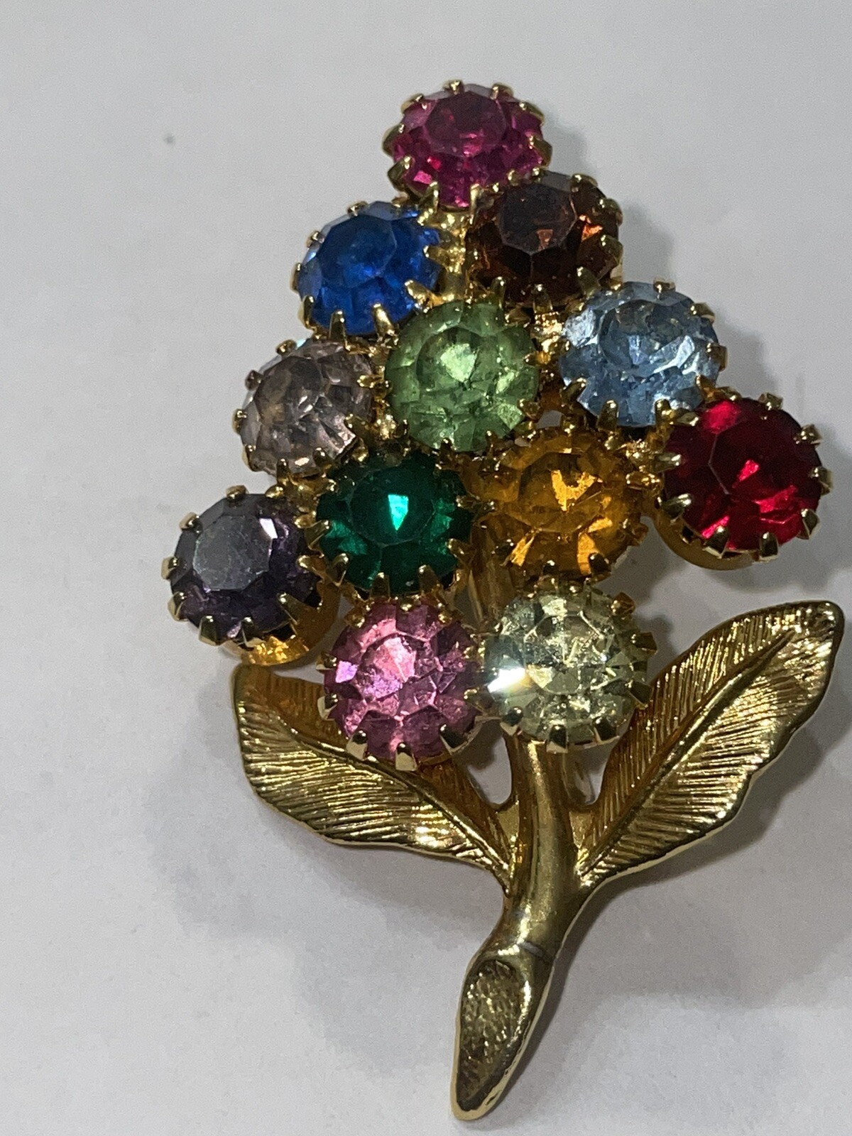 VINTAGE MULTI COLOR RHINESTONE FLOWER PIN BROOCH - Gem