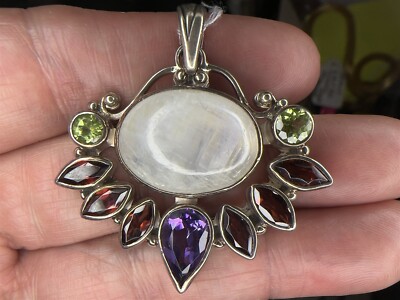 Samuel B Behnam Sterling Large Pendant Moonstone Amethyst Garnet ...