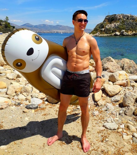 Inflatable sloth pool float toy swimming raft adults kids bear gift ...