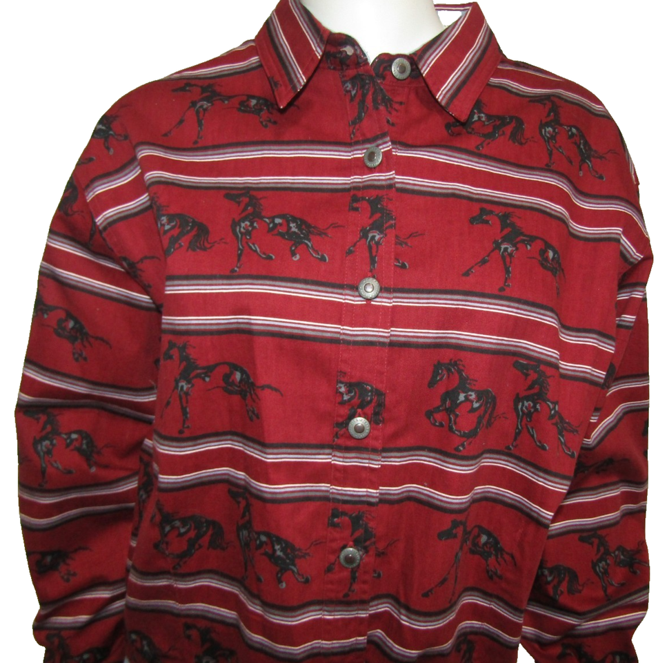 VINTAGE WRANGLER WESTERN WEAR RED LONG SLEEVE BUTTON UP SHIRT WOMENS ...