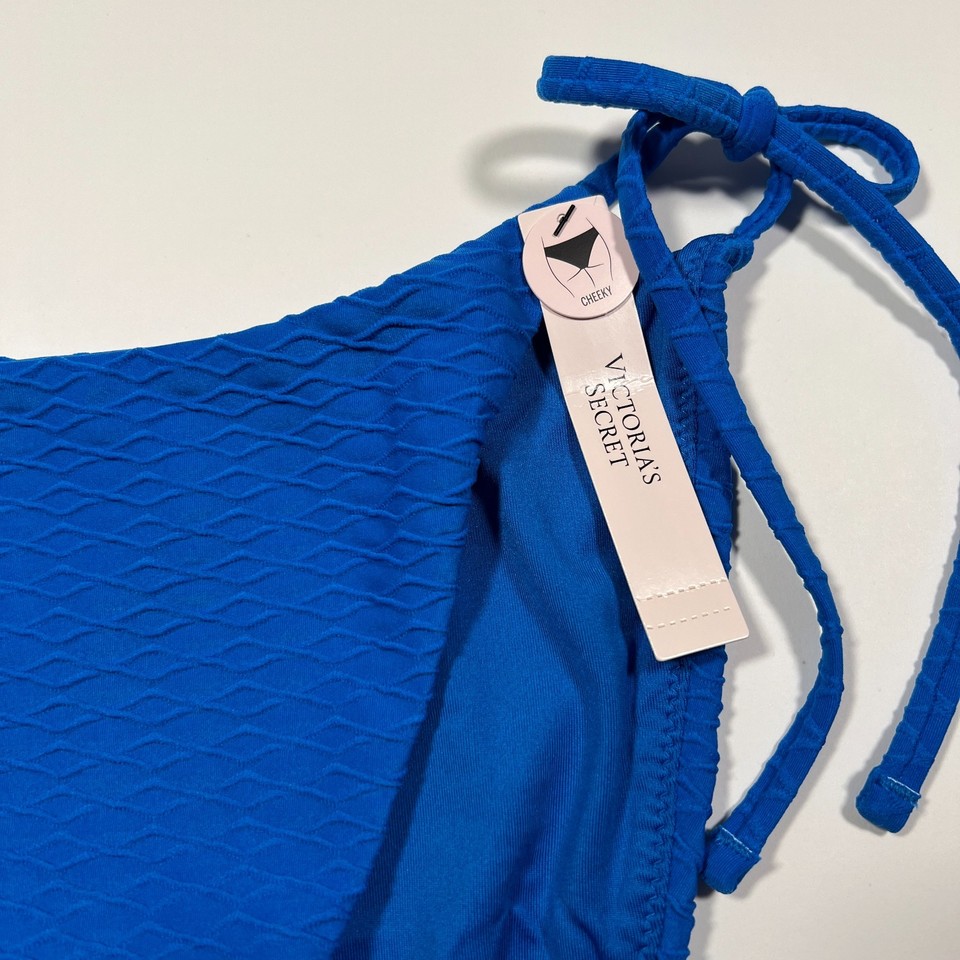 Victoria Secret XL Side Tie CHEEKY Bikini Bottom Textured Shocking Blue ...