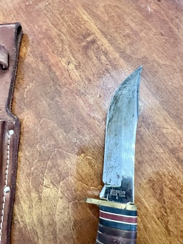 Vintage Western L66 E Knife And Sheath USA Fixed Blade Hunting Skinning ...