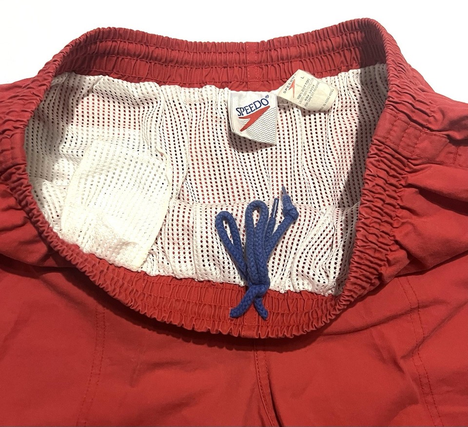 VTG Speedo Men's Swim Trunks, Size L -Hot Pink Cotton Shorts 90s w Mesh ...