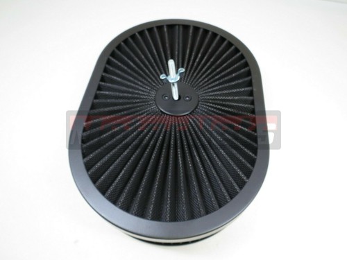 Black 12"x2 Oval Super flow Thru Top Air Cleaner Washable SBC BBC Chevy ...