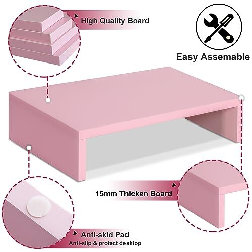 Pink Monitor Stand Riser, Wood Monitor Riser with Storage for Pink-14.2 ...