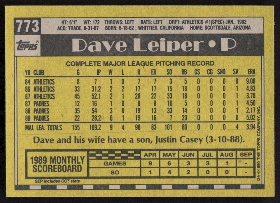1990 Topps #773 Dave Leiper San Diego Padres | eBay