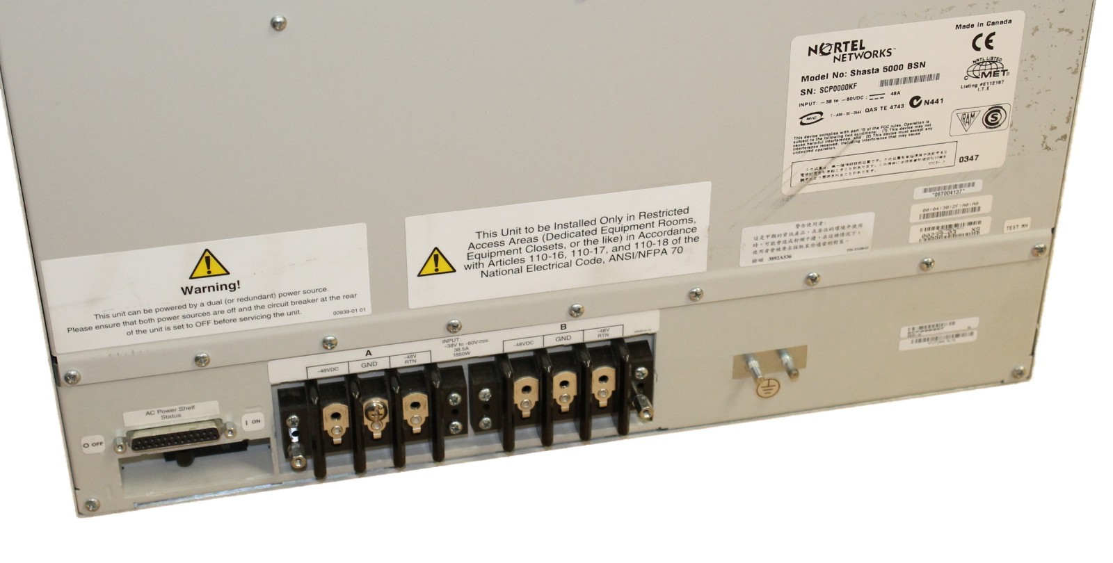 NORTEL Model SHASTA 5000 bsn, p/n ntjt10aa broadband service node ...