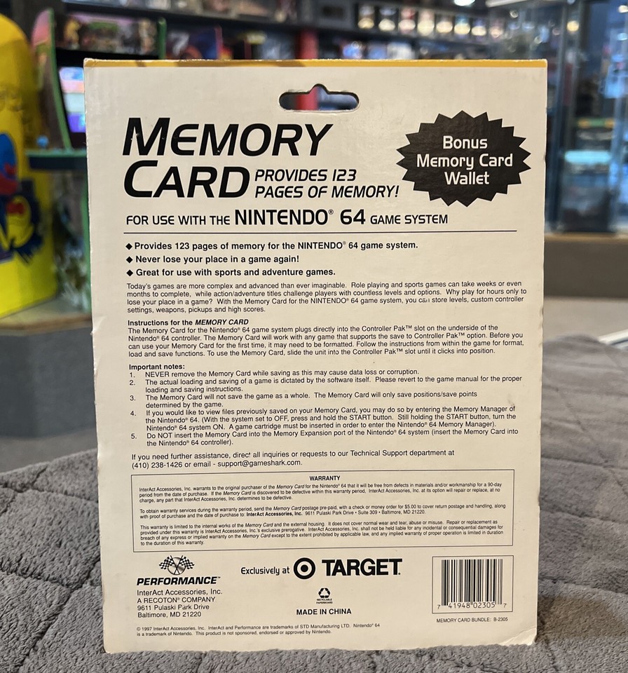 BRAND NEW Nintendo 64 N64 Performance Memory Card 123 Pages With Wallet ...