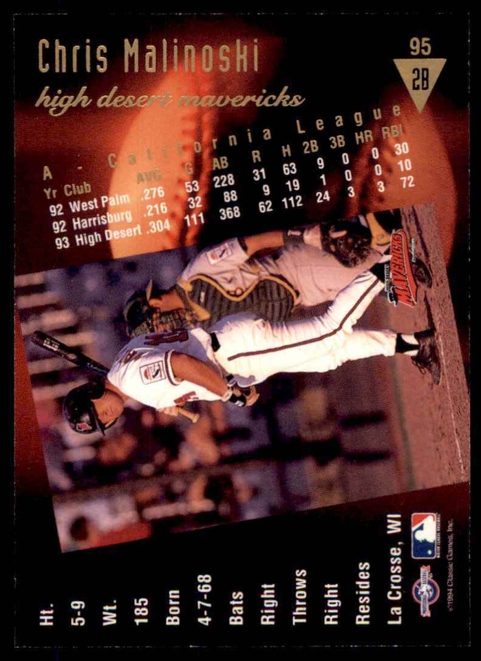 1994 Classic Best Gold Chris Malinoski High Desert Mavericks #95 1101 ...