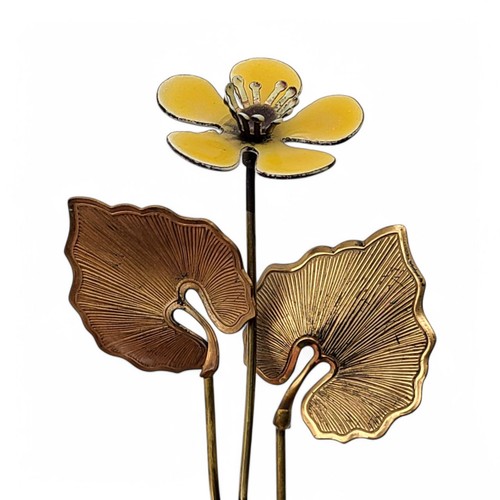 Vintage MCM Bovano of Cheshire Copper Enamel Yellow Flower Bell 4.5" ht ...