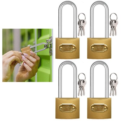 4 Pc Heavy Duty Long Shackle Metal Padlocks Gold Brass Locks 1.25" 3 ...