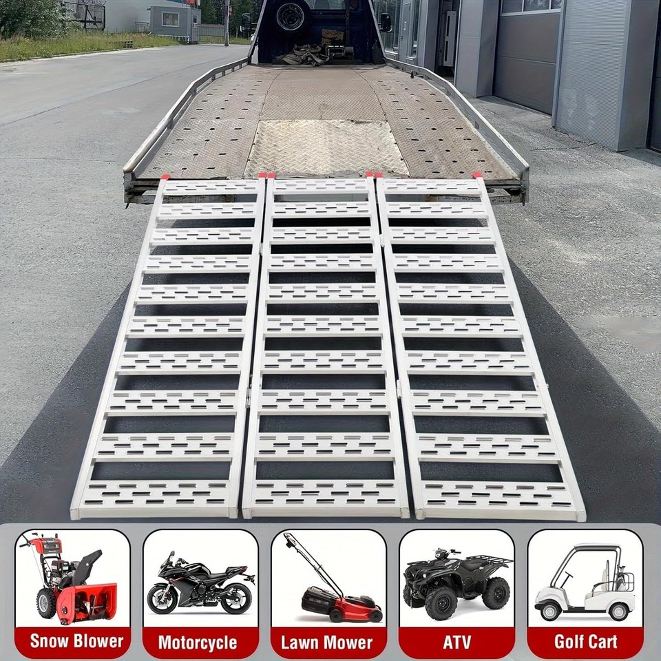 Tri-Fold Aluminum Loading Ramps Ramps for Pickup Trucks ATV Motorcycle ...