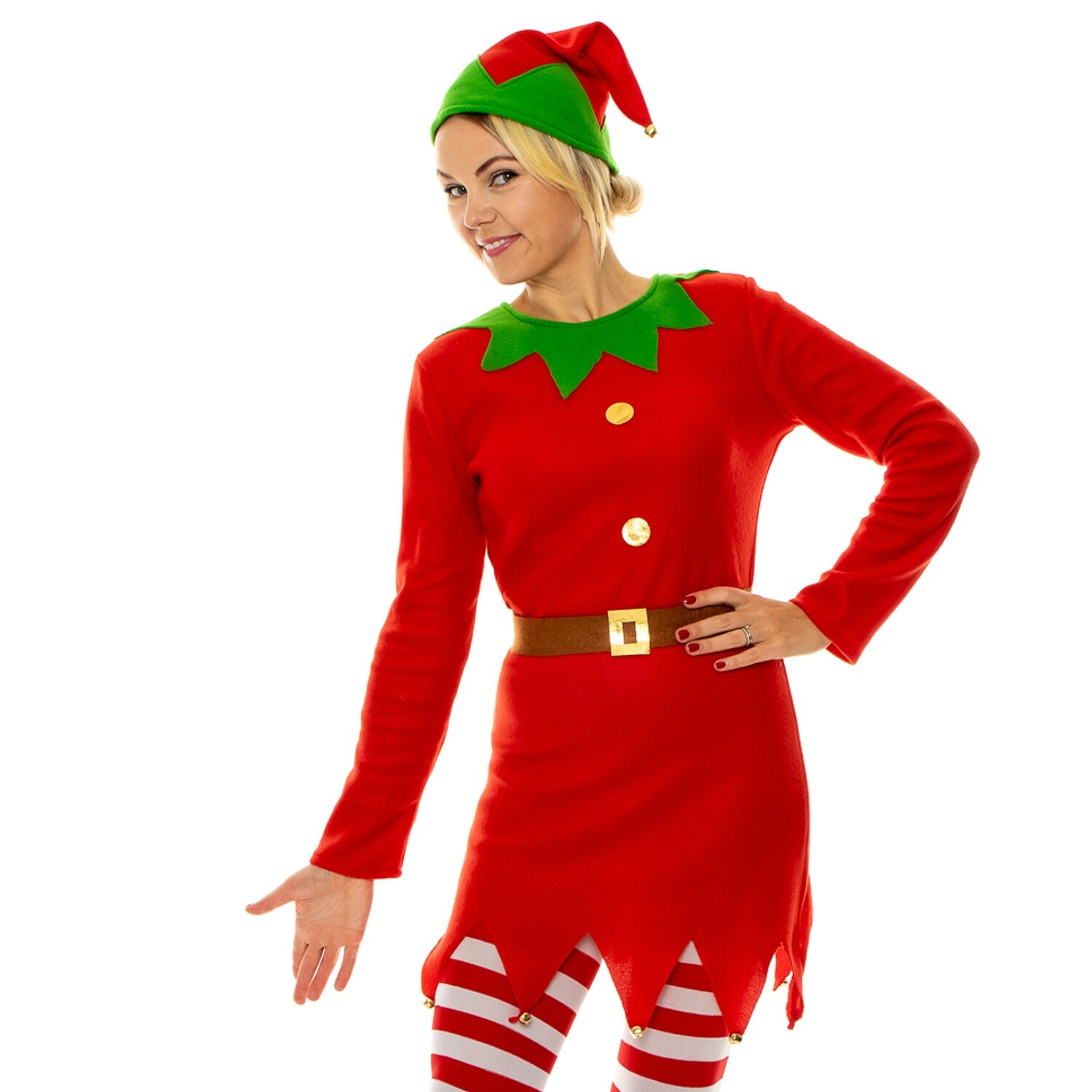 Adults Elf Costume Ladies Christmas Fancy Dress Womens Xmas Outfit ...