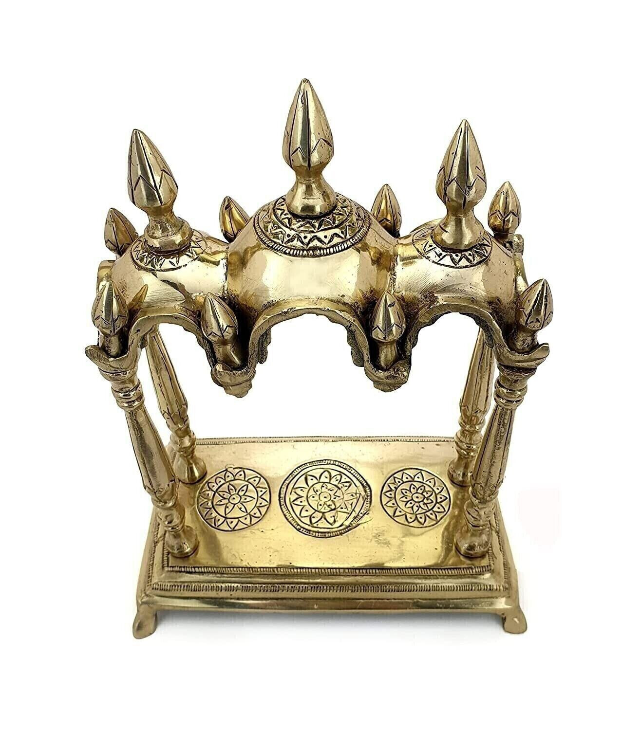3 Domed Brass Handcrafted Decor Temple Mandir Prayer Stand for Worship ...