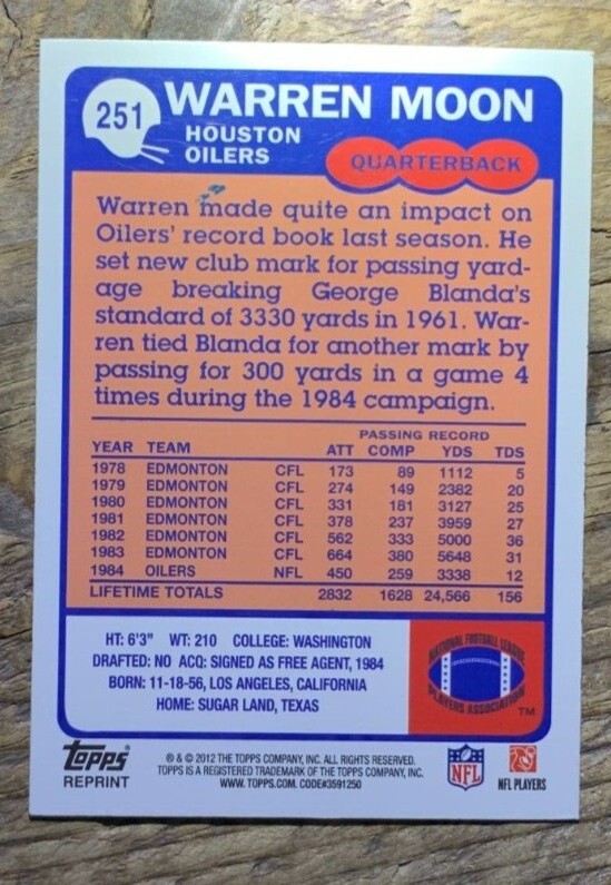 Warren Moon 2012 Topps Reprint 1985 Topps Card Houston Oilers 251 | eBay