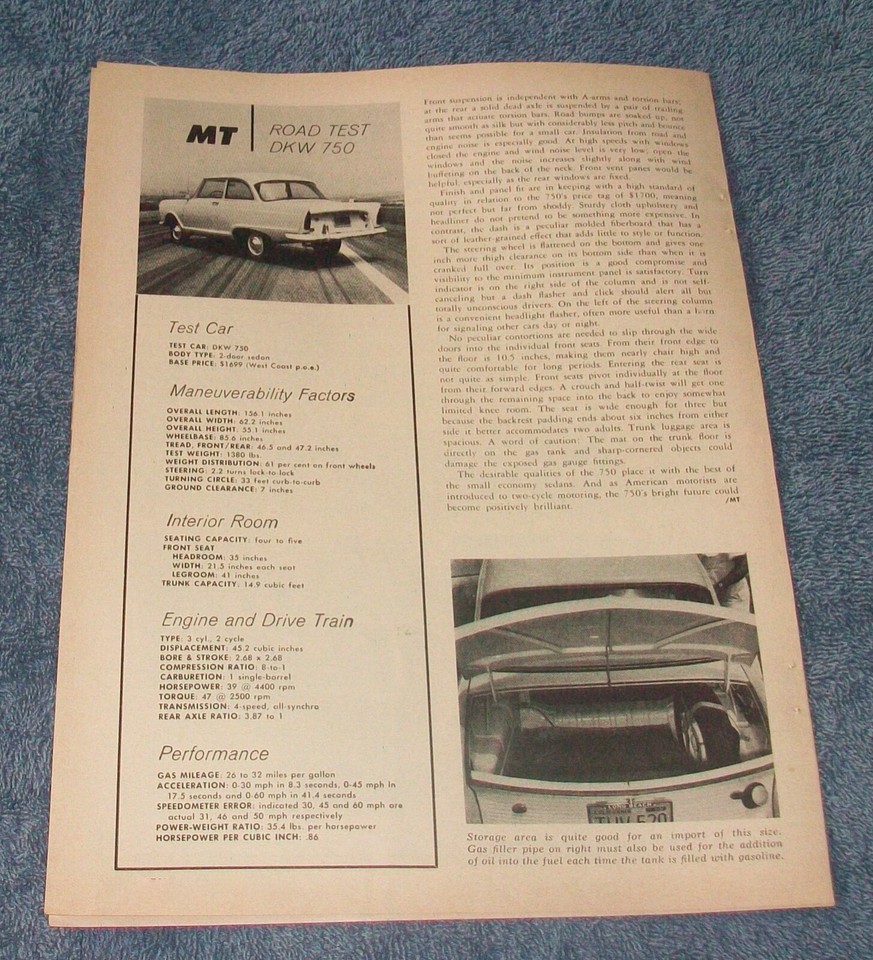 1960 DKW 750 Vintage Road Test Info Article "Beneath Its New But ...