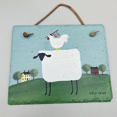 Pat Olsen Folk Art Country Farm Americana Scene Rooster Sheep Hand ...