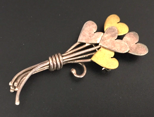 Vintage Brooch Pin MARKED FAR FETCHED 925 STERLING SILVER Heart Flower ...
