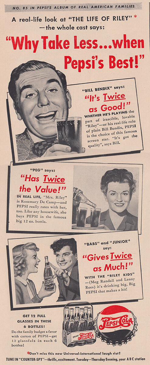 1949 Pepsi Cola: The Life of Riley, Whole Cast Vintage Print Ad | eBay