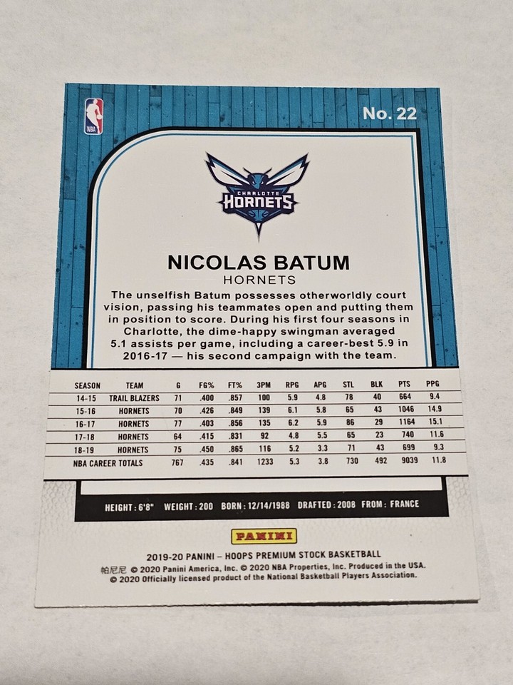 Nicolas Batum NBA Hoops Premium Stock 19-20 #22 Charlotte Hornets | eBay