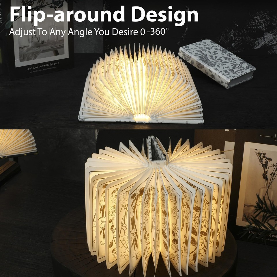Floral Print Book Light,3-Color Book Lamp Book Lovers Gifts | 1200mAh ...