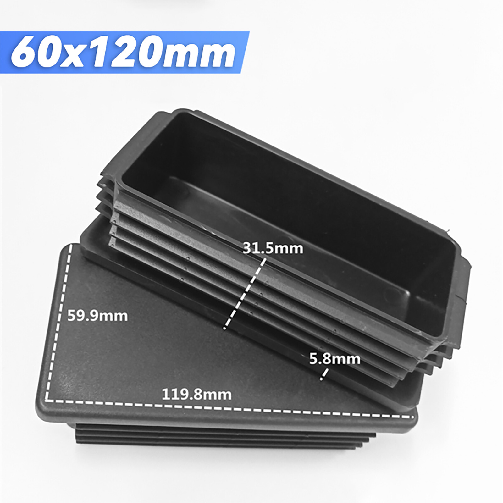 Rectangular Plastic End Caps Ribbed Plugs Blanking Inserts Tube Pipe ...