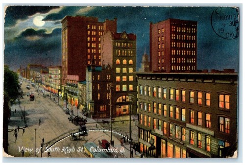 1908 View South High St Exterior Building Night Streetcar Columbus Ohio ...
