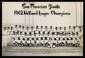 1962 SAN FRANCISCO GIANTS NATIONAL LEAGUE CHAMPIONS PHOTO (FROM HARVEY ...