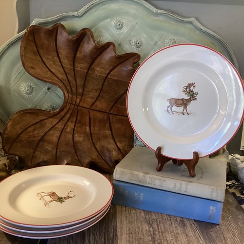 Pottery Barn Silly Stag Salad Plates Set of 4 Assorted Reindeer Moose ...