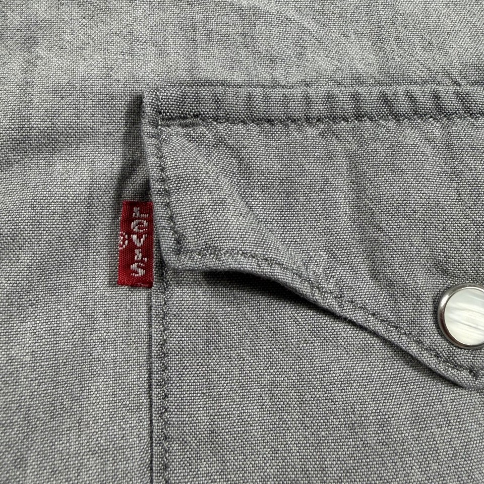 Levis Standard Mens Chambray Gray Long Sleeve Pearl Snap Western Cowboy ...
