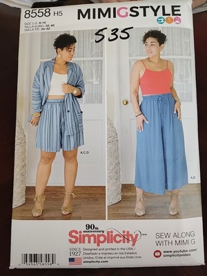 Simplicity 8558 Wide Pants Shorts Knit Crop Top Jacket Sewing Pattern ...