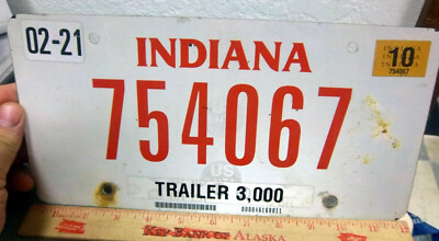 Indiana License Plate 2010 Trailer plate, 3000 pound trailers, 754067 ...