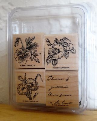 2005 Stampin Up FLOWERS OF GRATITUDE 4pc RUBBER INK STAMP SET Pansy ...