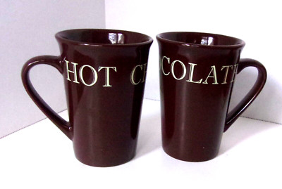 Pair 2 Hot Chocolate Mugs/Coffee Cups Dark Brown Ceramic 4.5" Tall | eBay