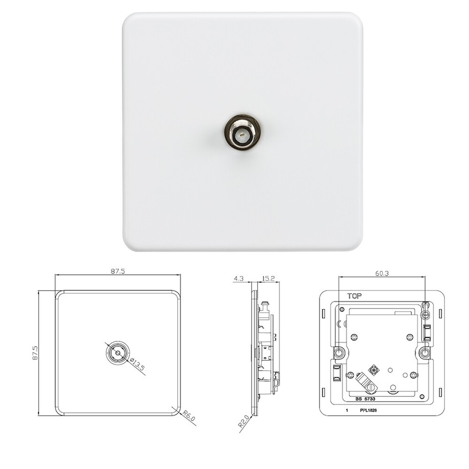 Screwless 1G SAT TV FM DAB Socket Screen Diplex Arial Coaxial Cable ...