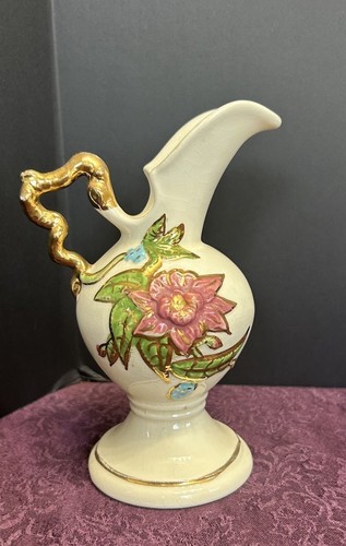 Vintage Hull Pottery Pitcher Vase W6 Woodland Ewer 1950's Gold Twig ...