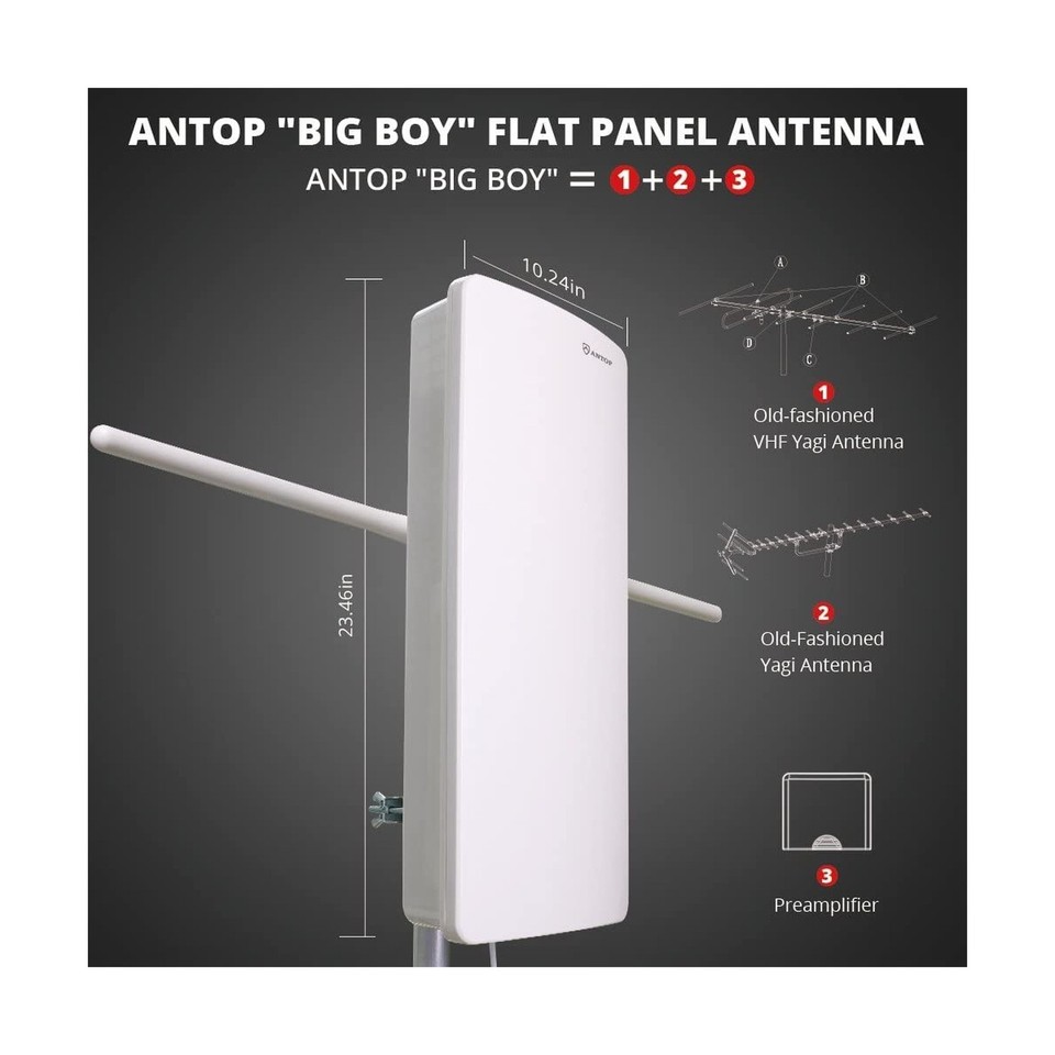 ANTOP Outdoor/Indoor HDTV Antenna, "Big Boy" Series AT-400BV, Smartpass ...