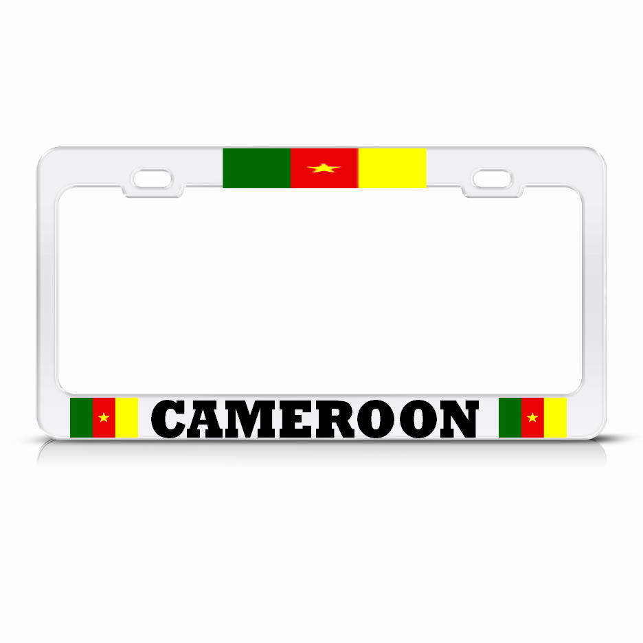 CAMEROONIAN FLAG CAMEROON Metal WHITE License Plate Frame Auto SUV Tag ...