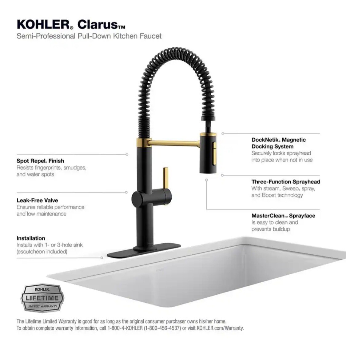 KOHLER Clarus Semi-Professional Pull Down Sprayer Kitchen Faucet R30937 ...