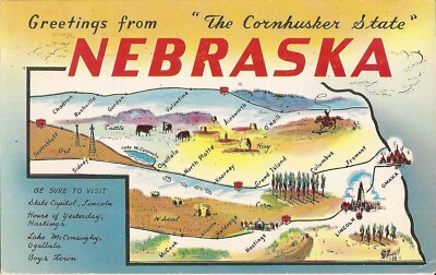 NEBRASKA - "The Cornhuskers State" - MAP - 1956 | eBay
