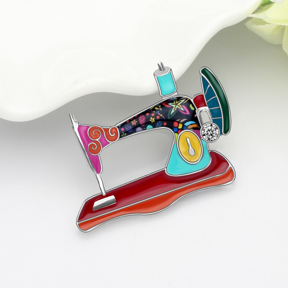 Enamel Alloy Crystal Sewing Machine Brooch Pins Gifts for Women Novelty ...