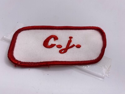 CJ USED EMBROIDERED SEW ON NAME PATCH TAGS RED ON WHITE | eBay