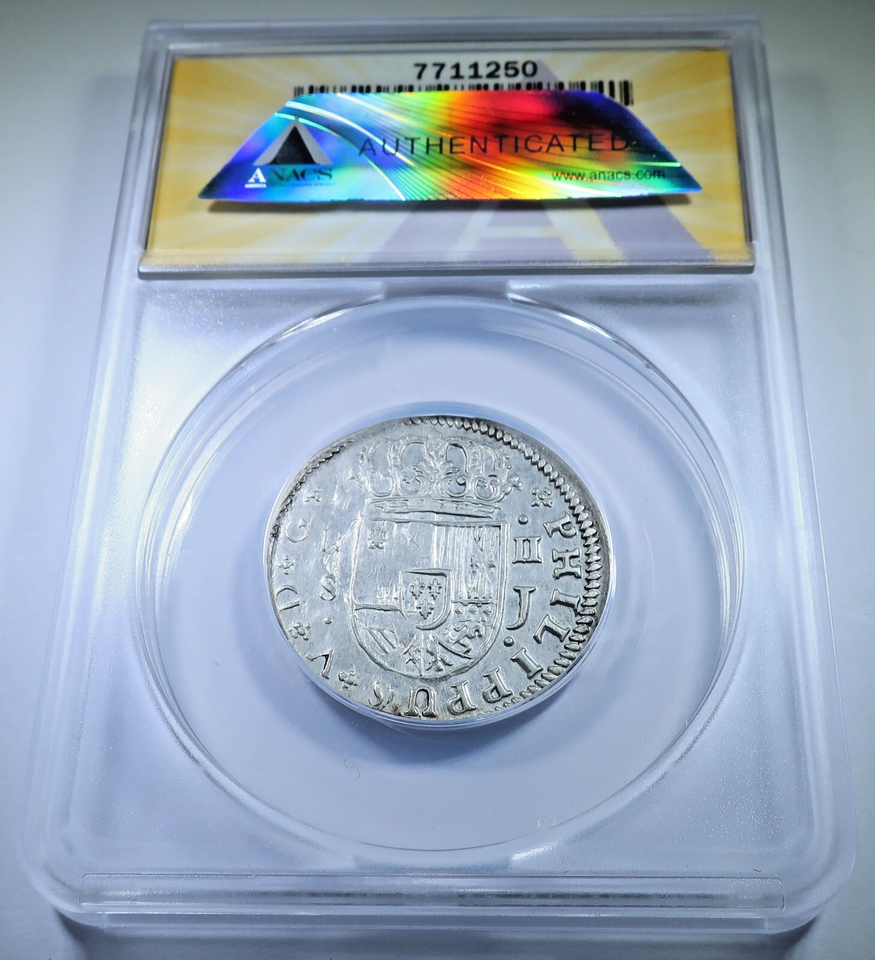 AU-50 1721 Spanish Silver 2 Reales ANACS Genuine Antique 1700's ...