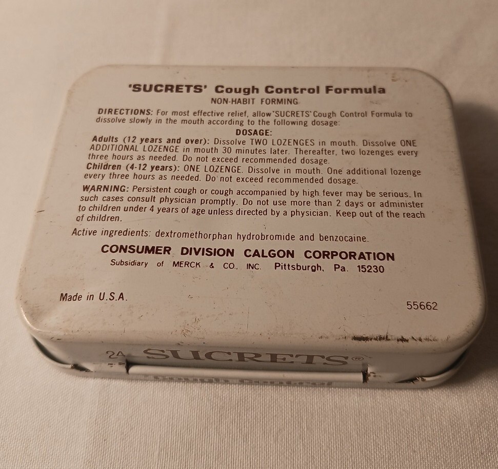 Vintage Sucrets Tin Cough Control Formula Box Made in USA Empty ...
