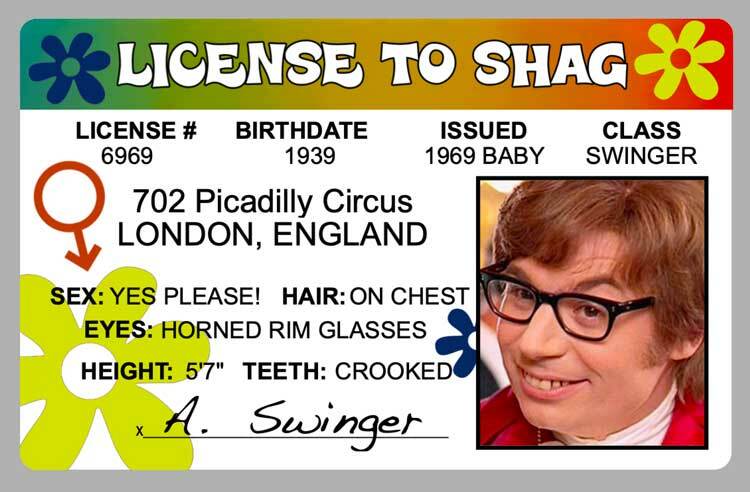 Austin Powers Mike Myers Movie Novelty Drivers License To Shag ID Card ...